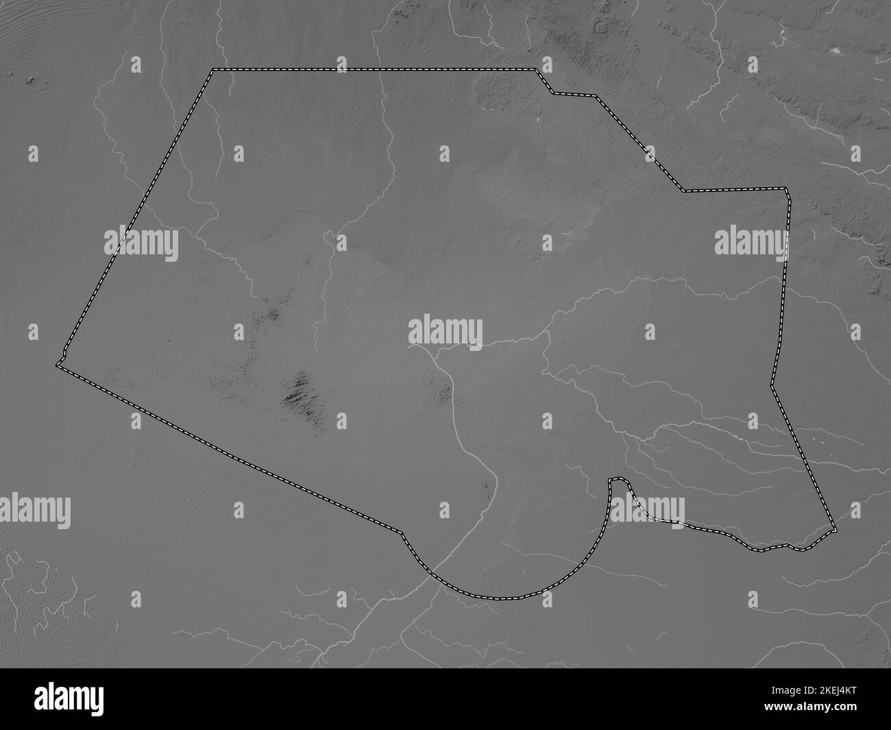 Borkou, region of Chad. Grayscale elevation map with lakes and rivers ...