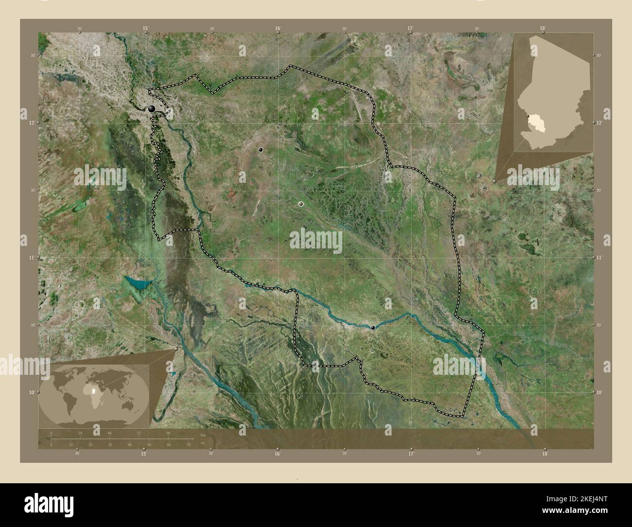 Chari-Baguirmi, region of Chad. High resolution satellite map ...