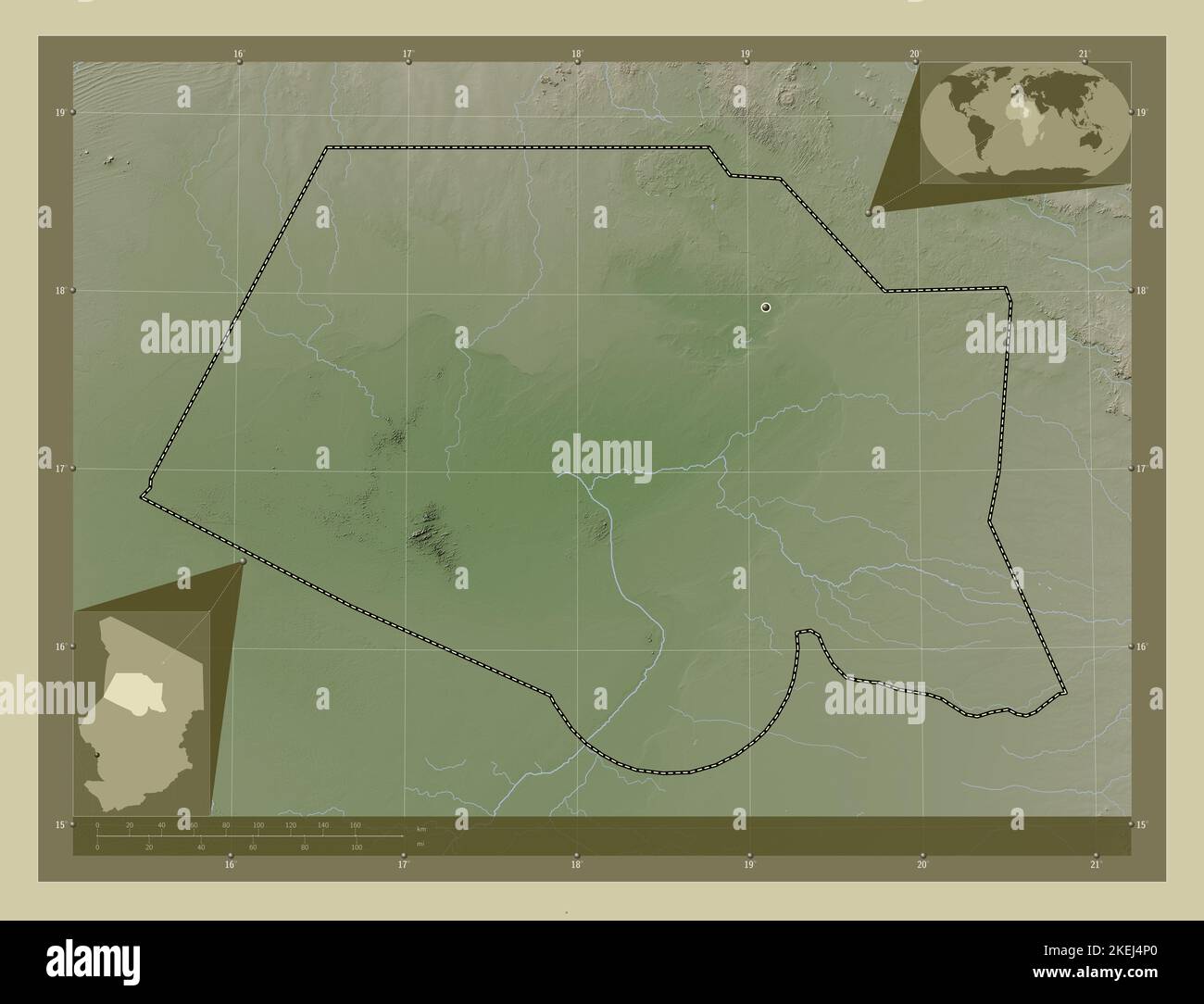 Borkou, region of Chad. Elevation map colored in wiki style with lakes ...
