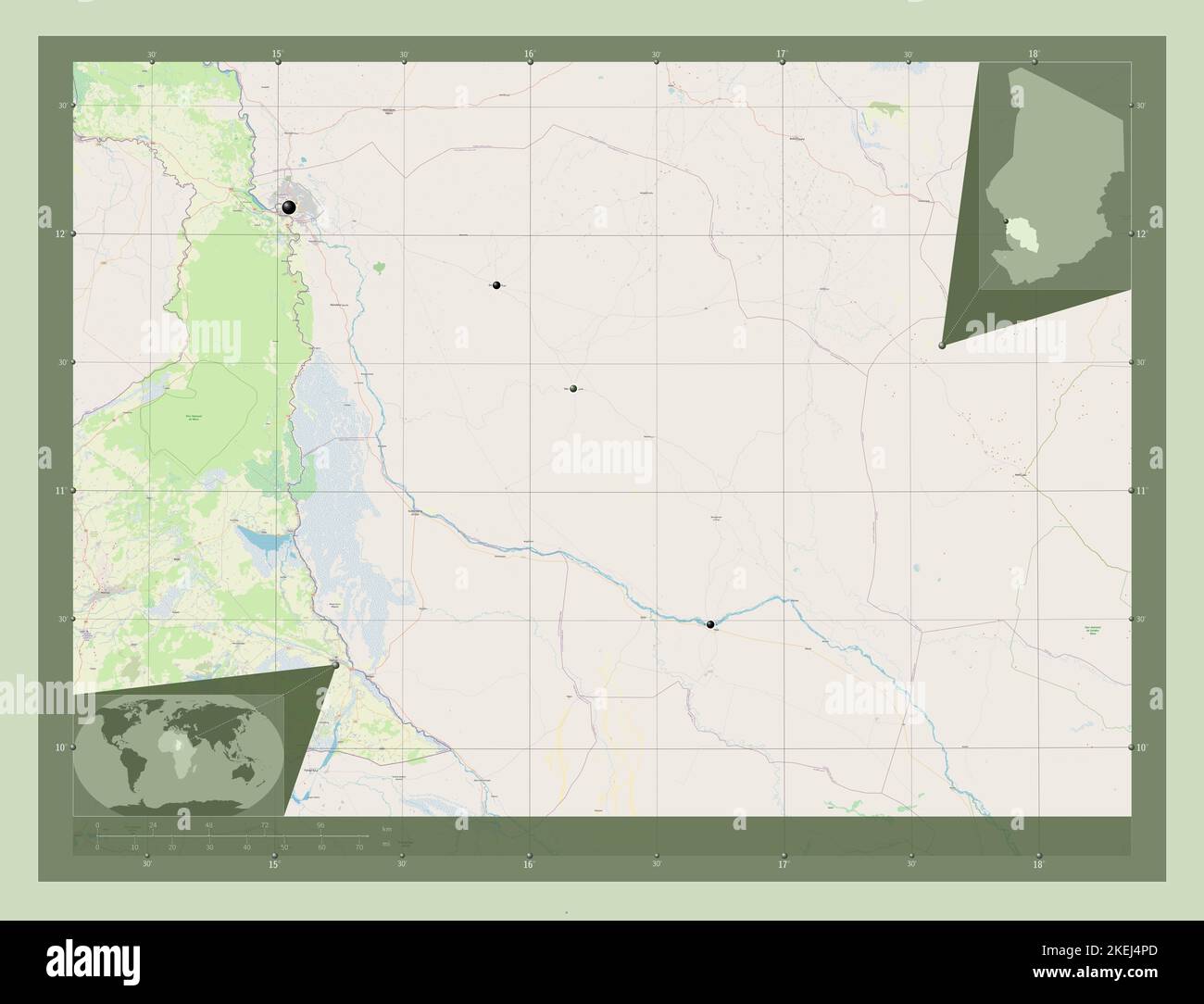 Chari-Baguirmi, region of Chad. Open Street Map. Locations of major ...