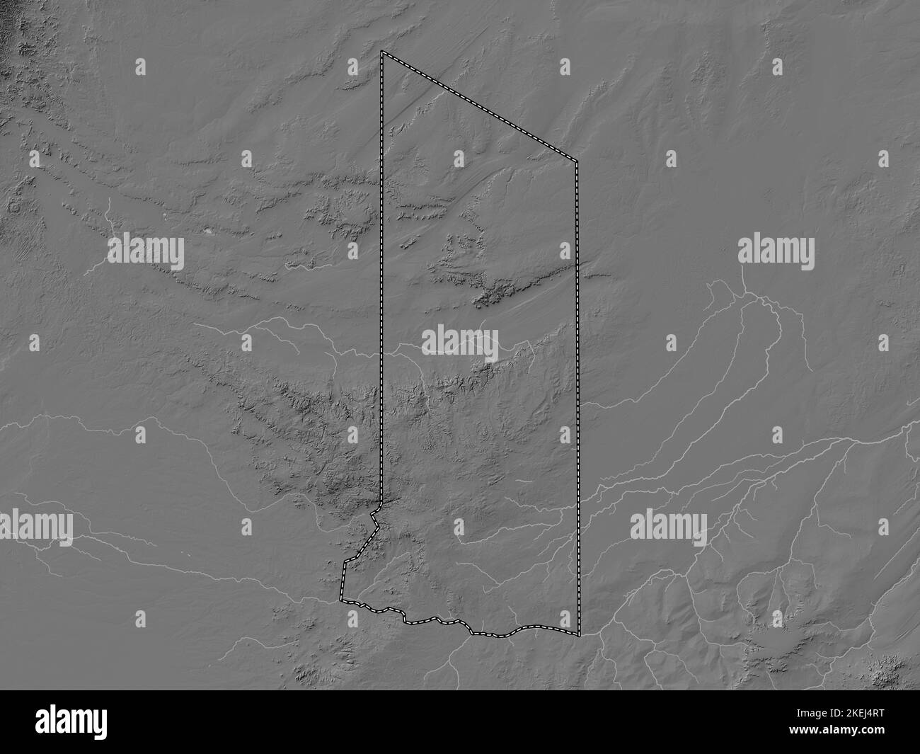 Ennedi Est, region of Chad. Bilevel elevation map with lakes and rivers ...