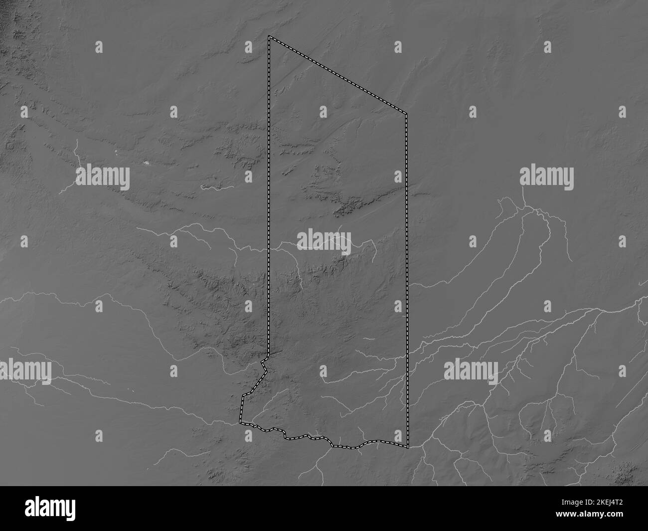 Ennedi Est, region of Chad. Grayscale elevation map with lakes and ...