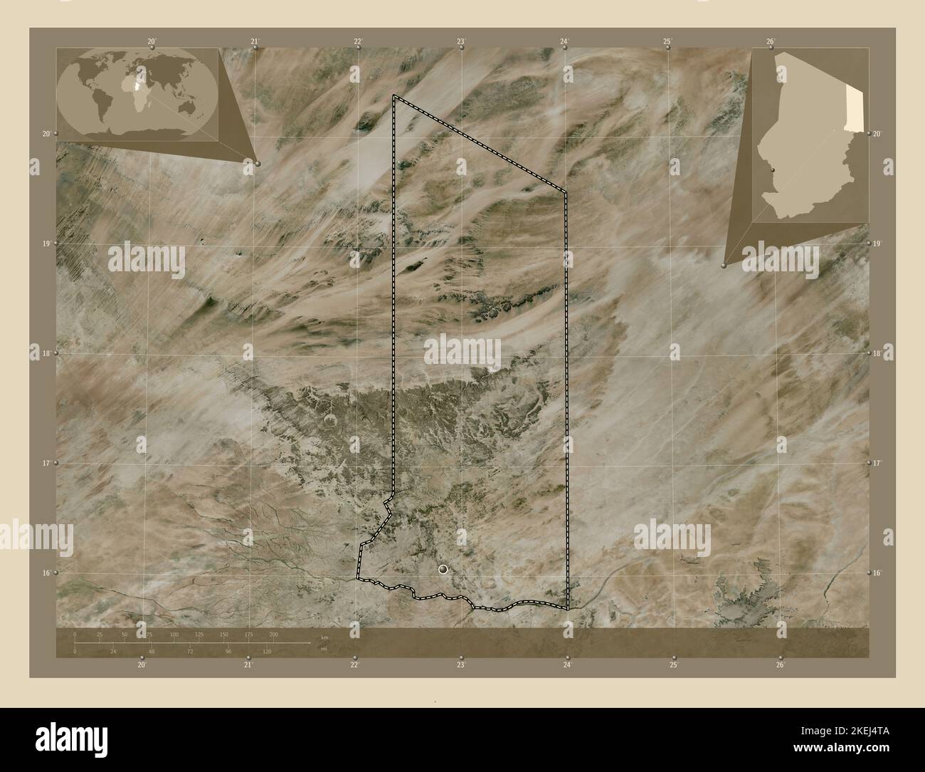 Ennedi Est, region of Chad. High resolution satellite map. Corner ...