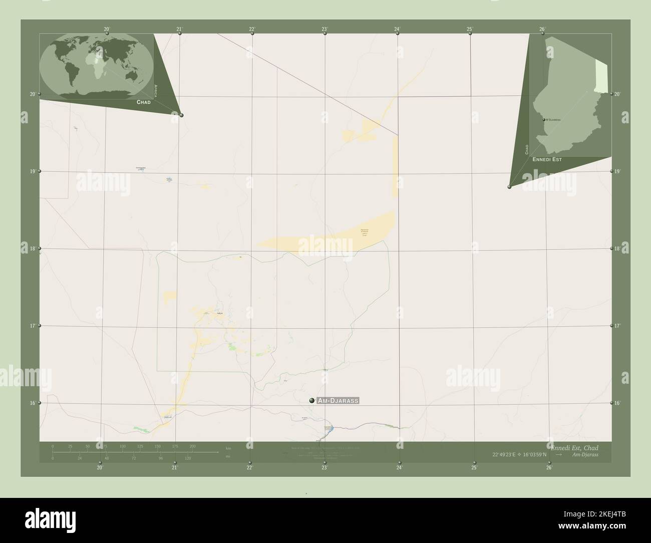 Ennedi Est, region of Chad. Open Street Map. Locations and names of ...