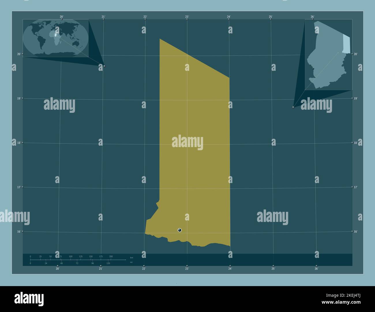 Ennedi Est, region of Chad. Solid color shape. Locations of major ...