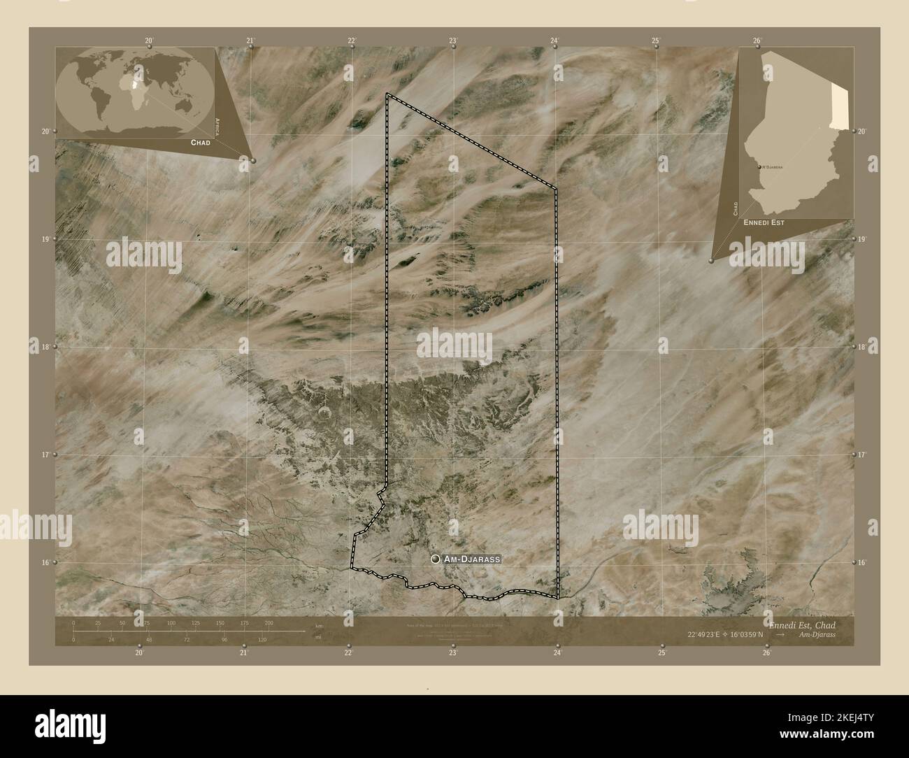 Ennedi Est, region of Chad. High resolution satellite map. Locations ...