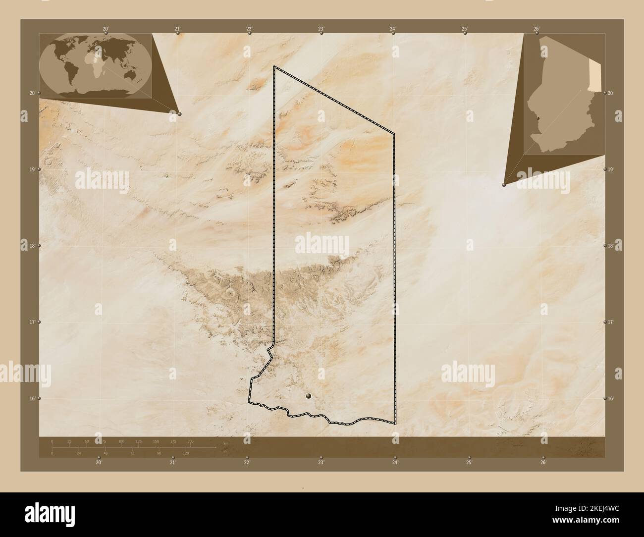 Ennedi Est, region of Chad. Low resolution satellite map. Corner ...