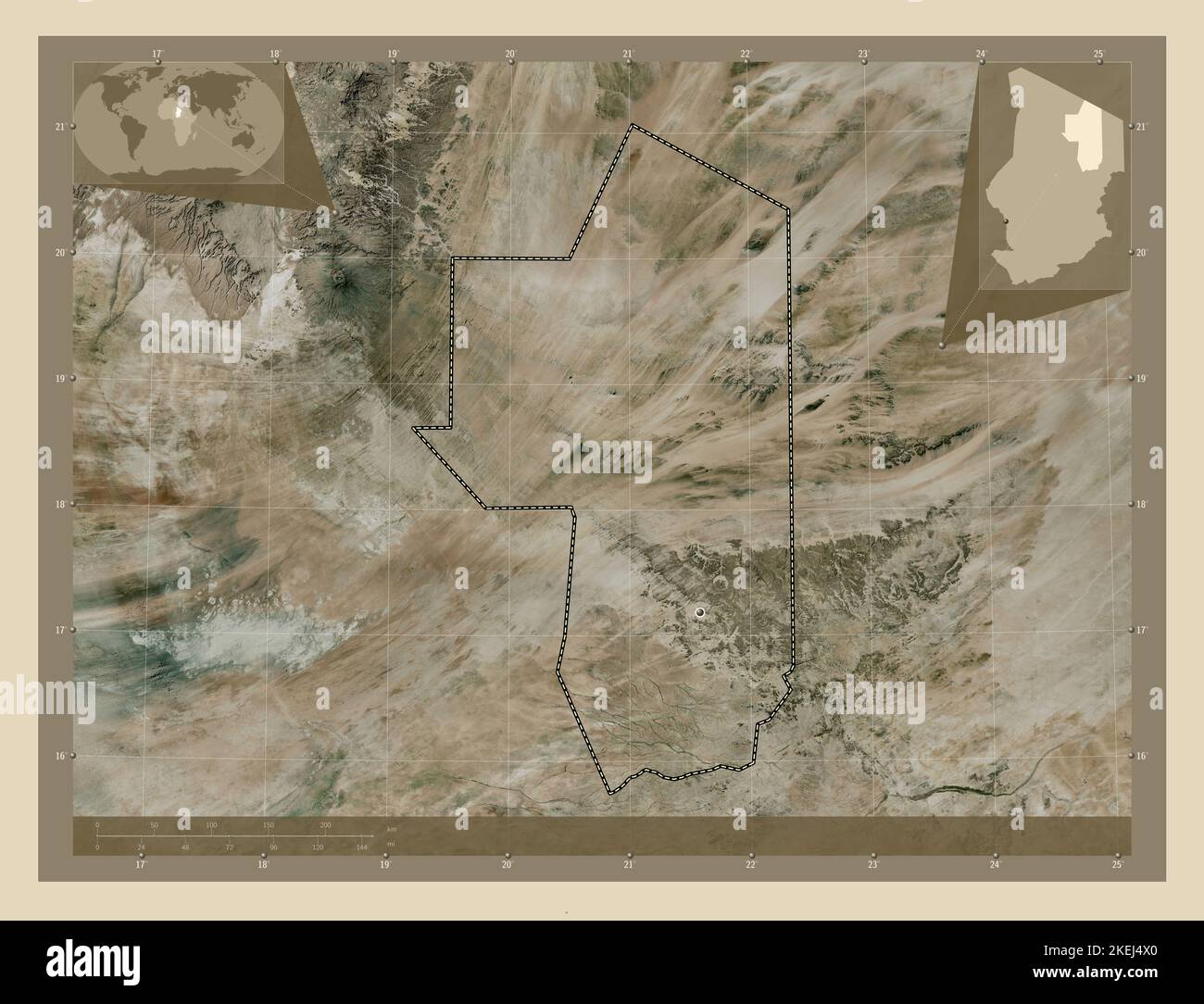 Ennedi Ouest, region of Chad. High resolution satellite map. Corner ...