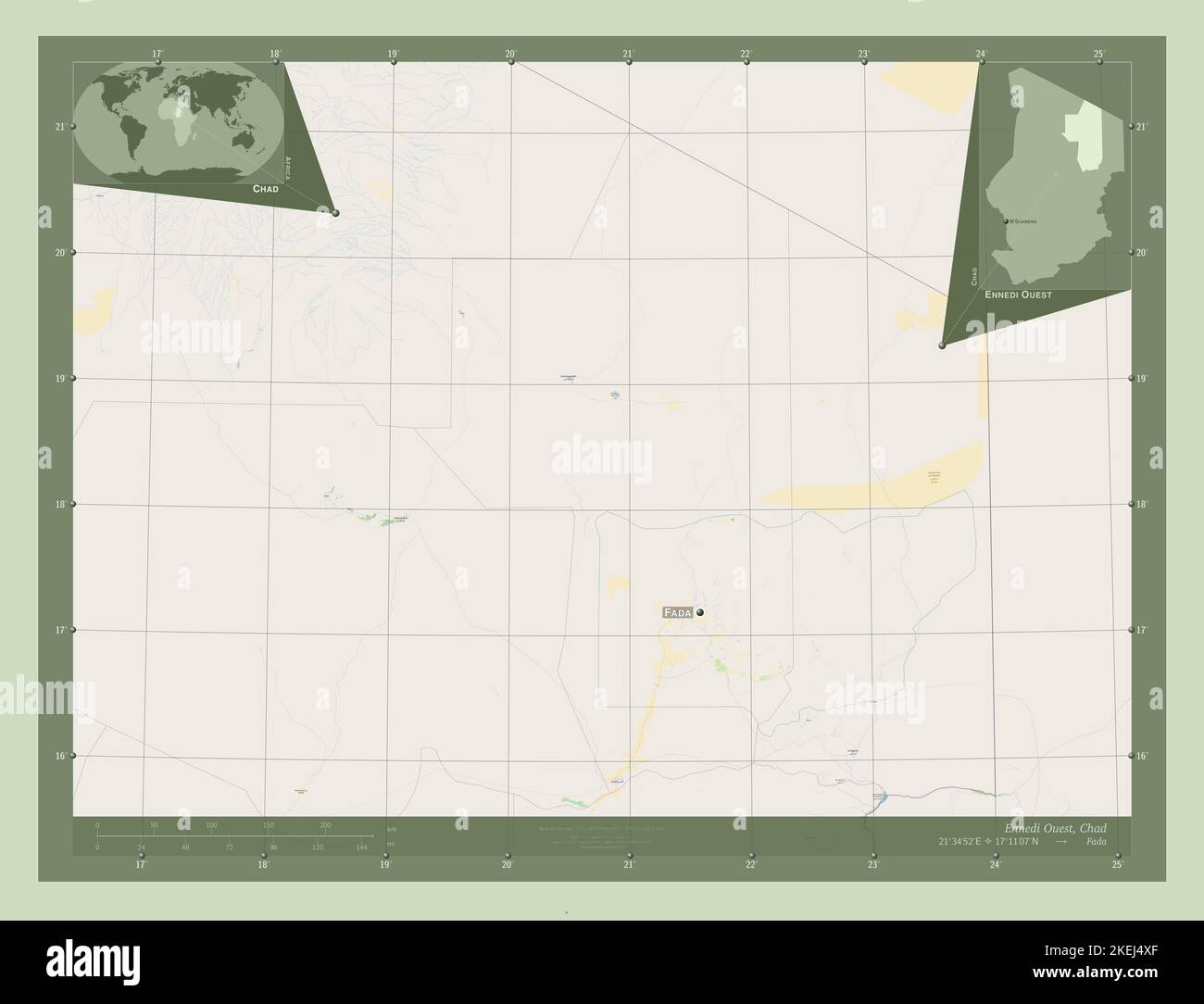 Ennedi Ouest, region of Chad. Open Street Map. Locations and names of ...