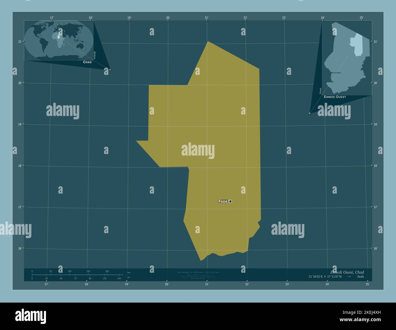 Ennedi Ouest, region of Chad. Solid color shape. Locations and names of ...