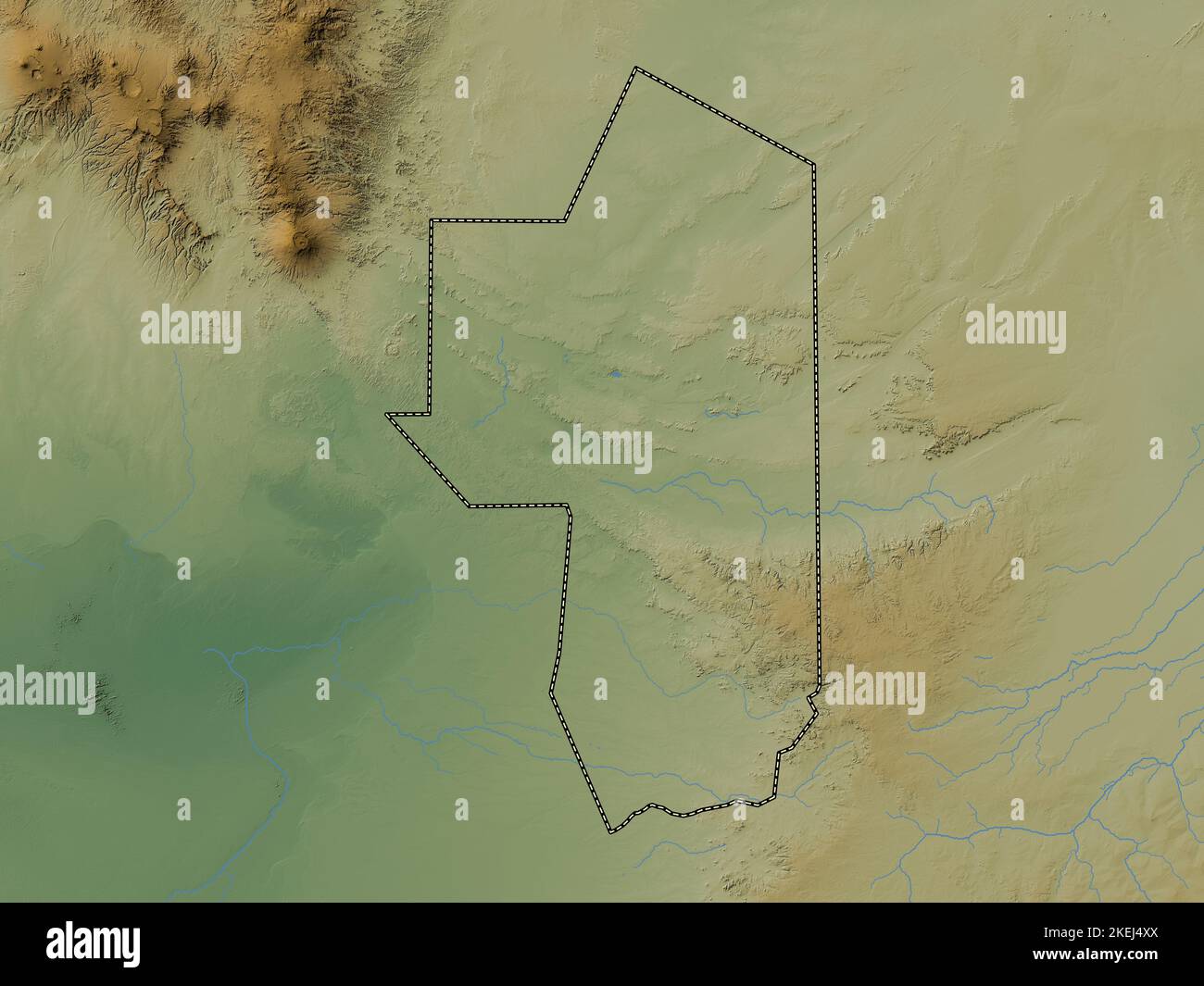 Ennedi Ouest, region of Chad. Colored elevation map with lakes and ...