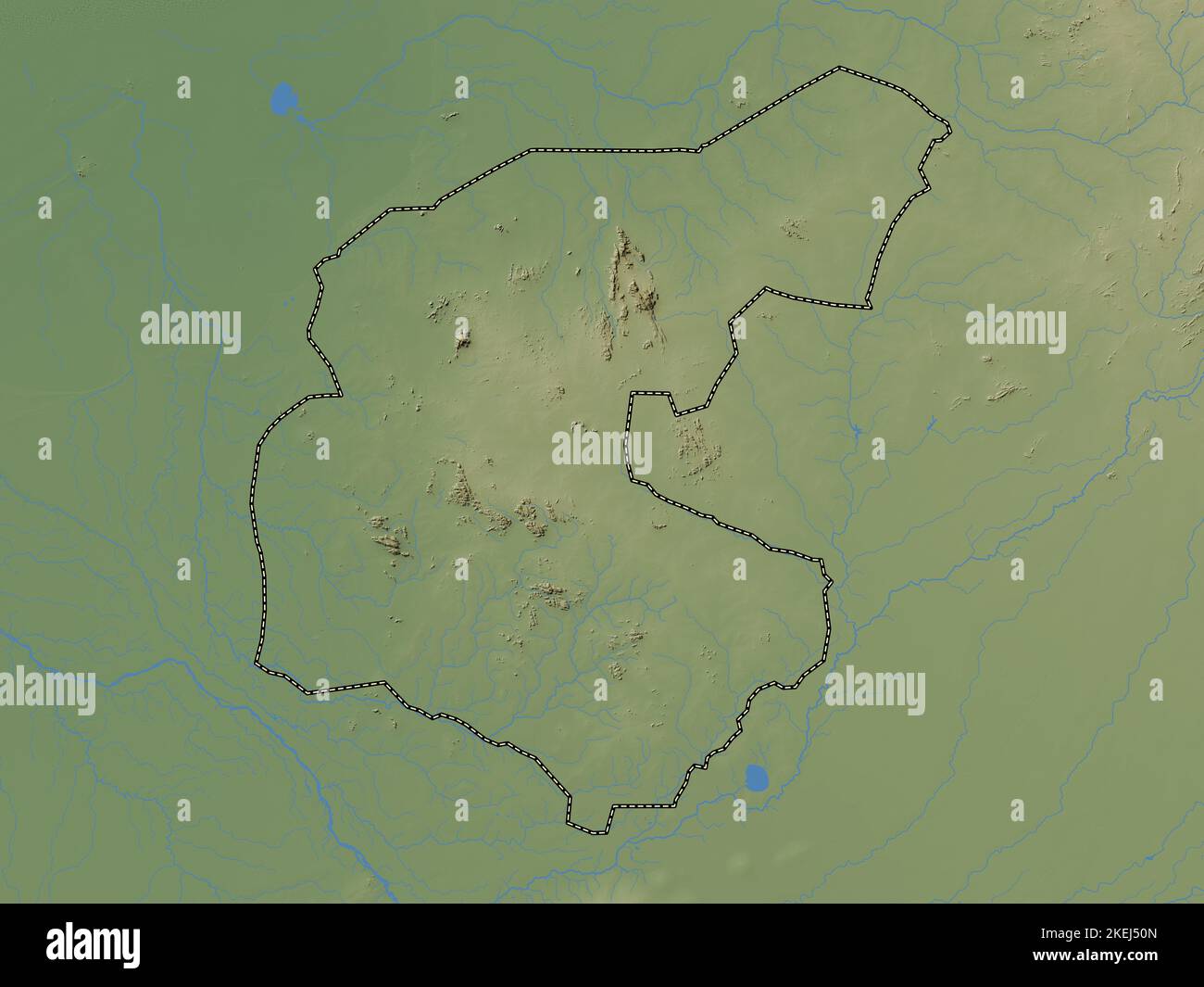 Guera, region of Chad. Colored elevation map with lakes and rivers ...