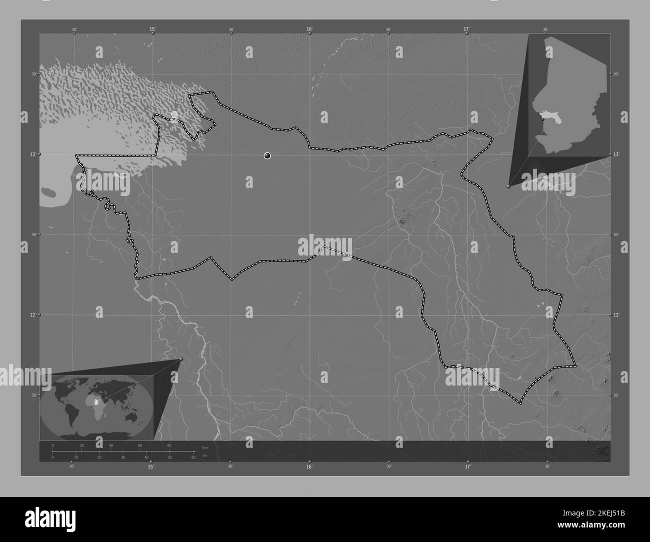 Hadjer-Lamis, region of Chad. Bilevel elevation map with lakes and ...