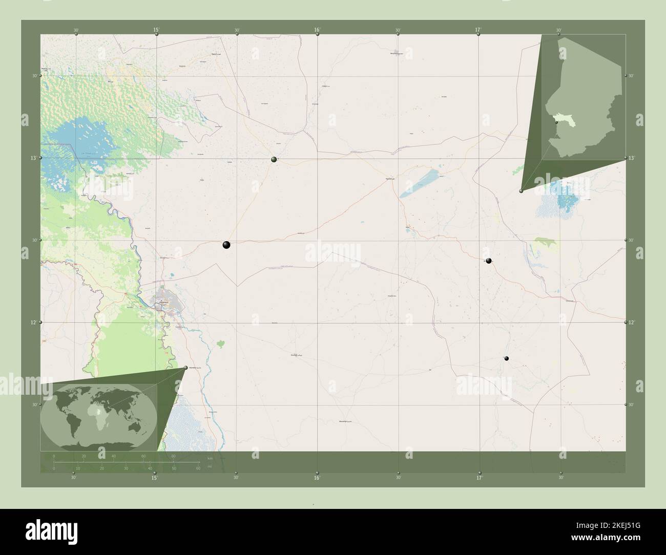 Hadjer-Lamis, region of Chad. Open Street Map. Locations of major ...