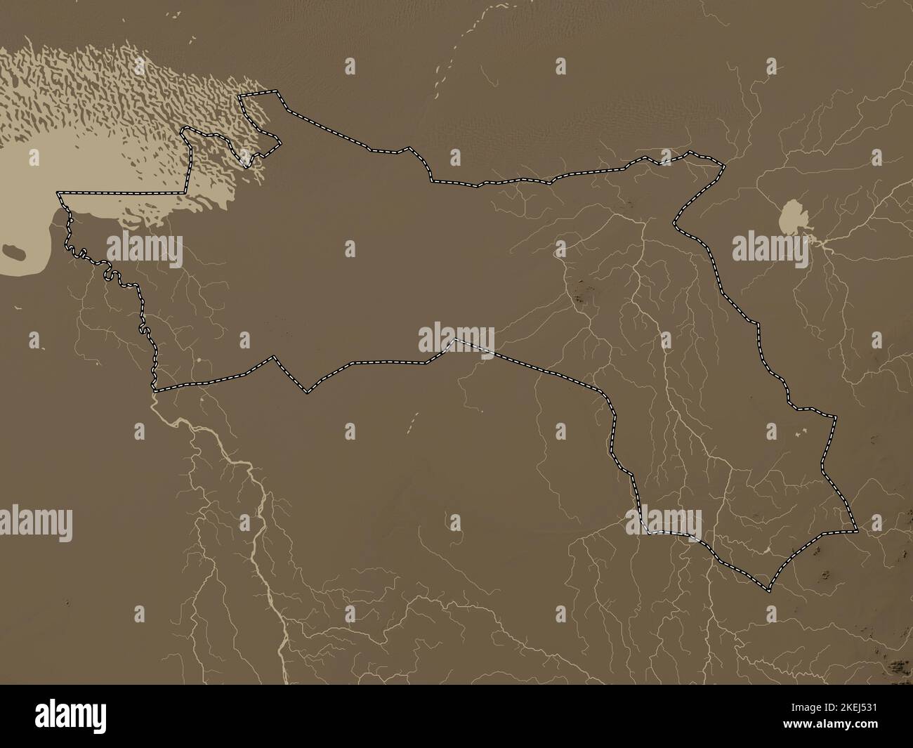 Hadjer-Lamis, region of Chad. Elevation map colored in sepia tones with ...