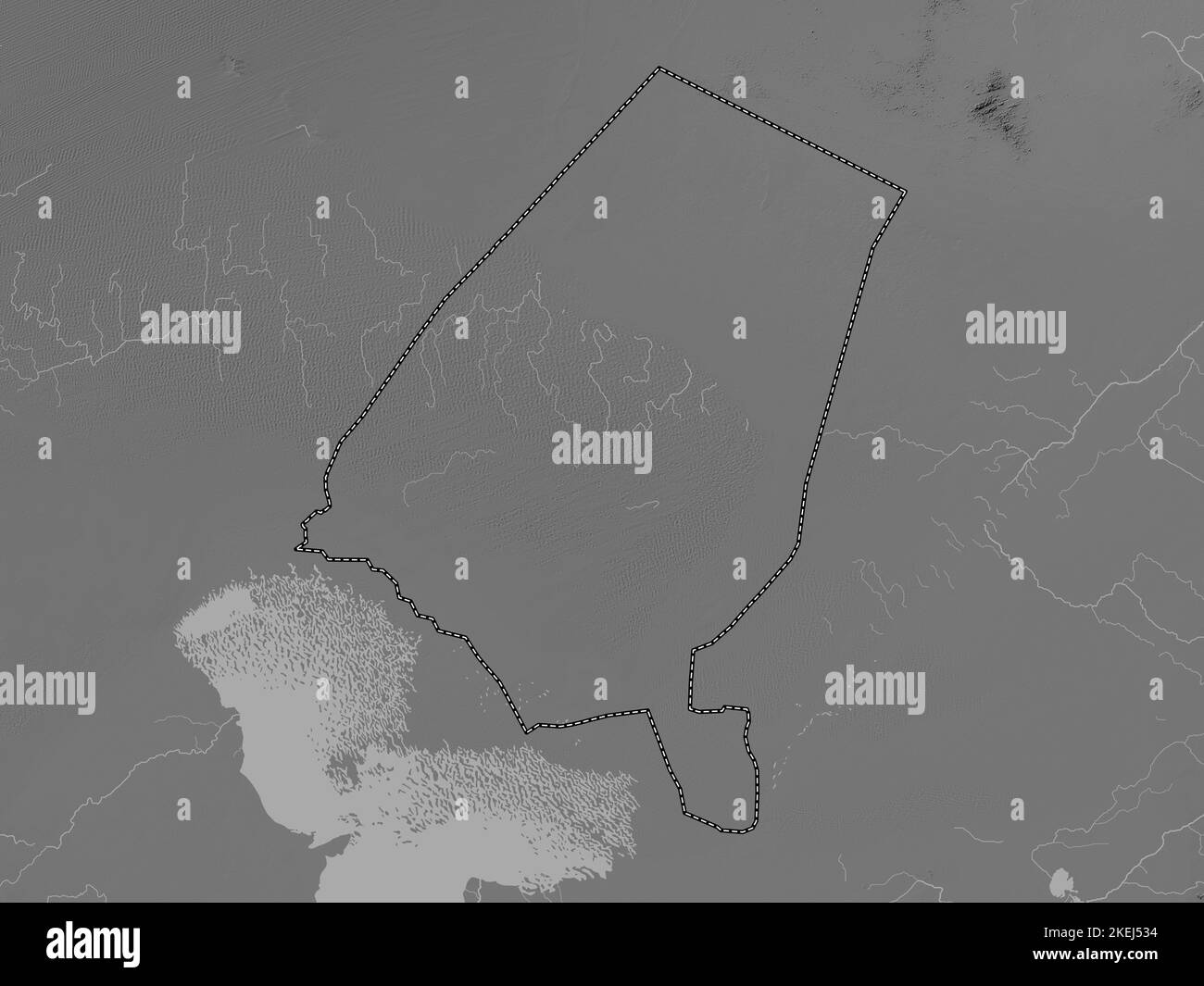 Kanem, region of Chad. Grayscale elevation map with lakes and rivers ...