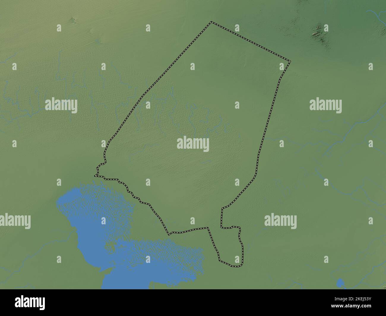 Kanem, region of Chad. Colored elevation map with lakes and rivers ...