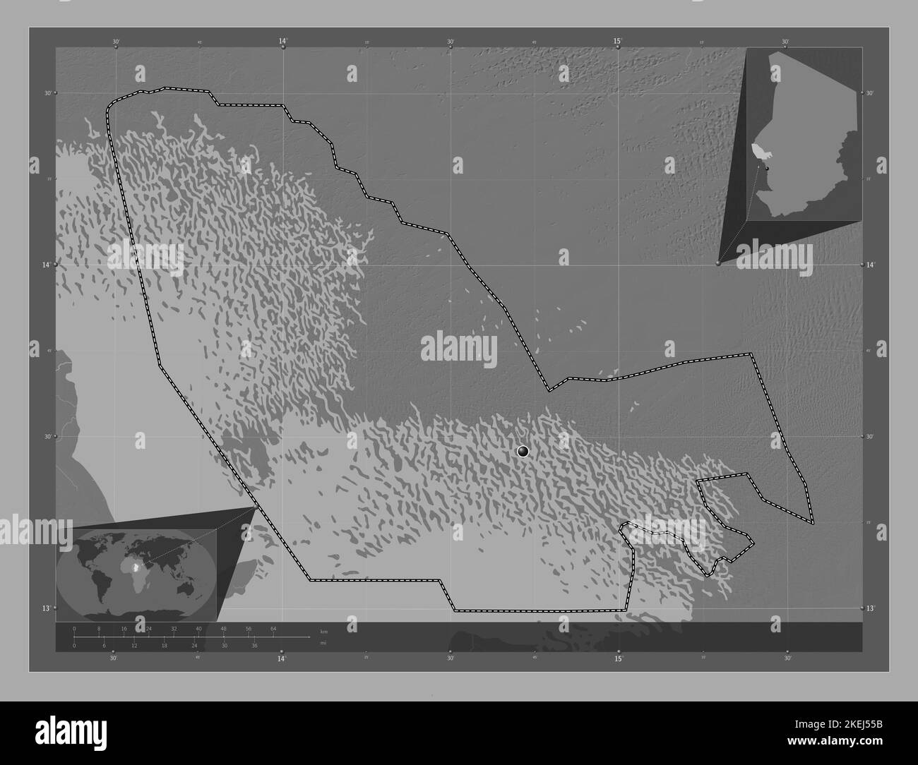 Lac, region of Chad. Bilevel elevation map with lakes and rivers ...