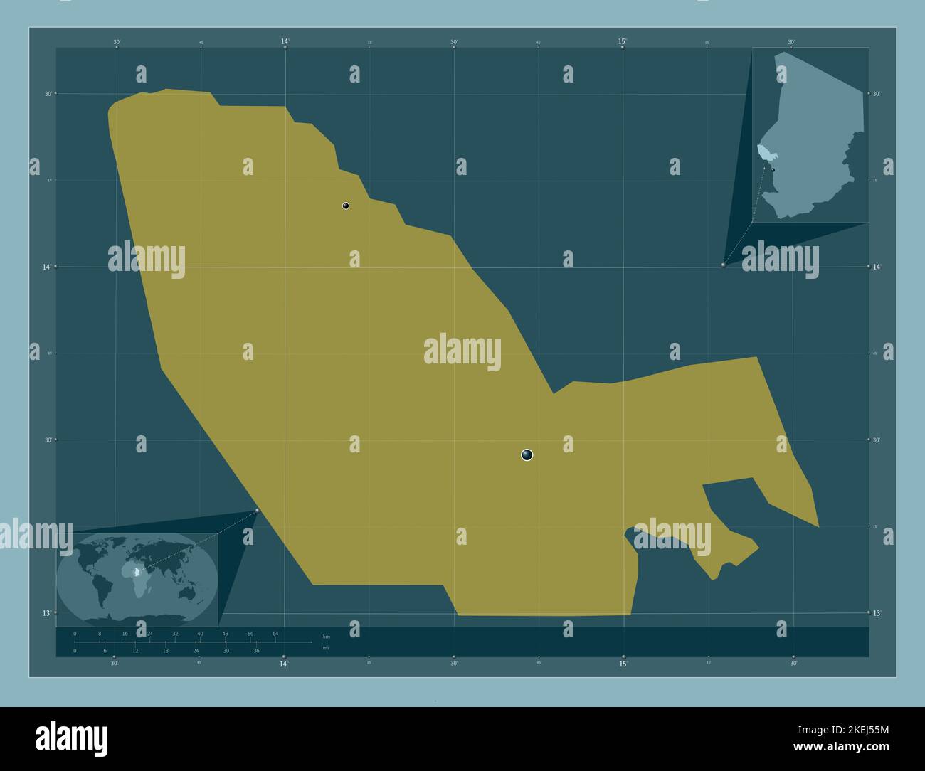 Lac, region of Chad. Solid color shape. Locations of major cities of ...