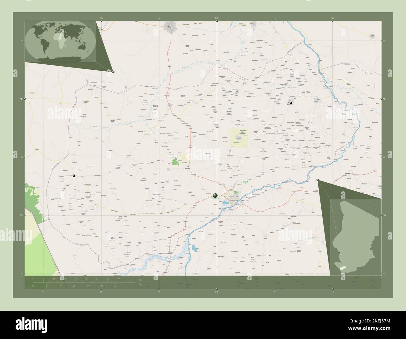 Logone Occidental, region of Chad. Open Street Map. Locations of major ...