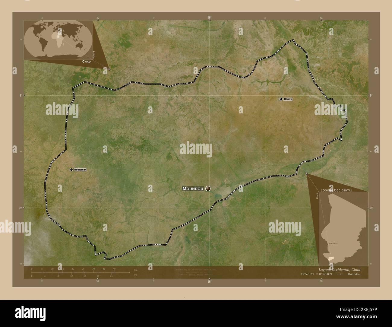 Logone Occidental, region of Chad. Low resolution satellite map ...