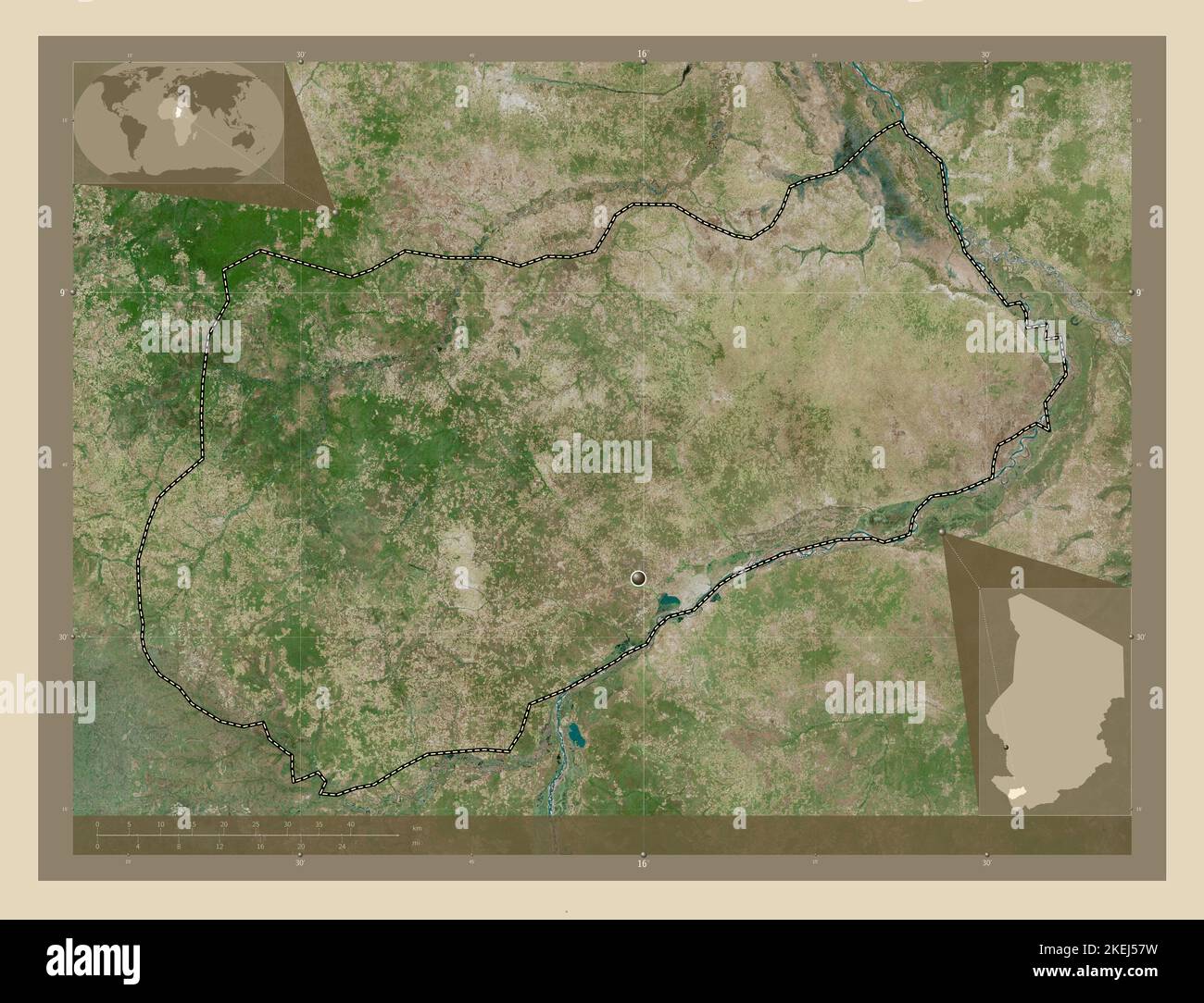 Logone Occidental, region of Chad. High resolution satellite map ...