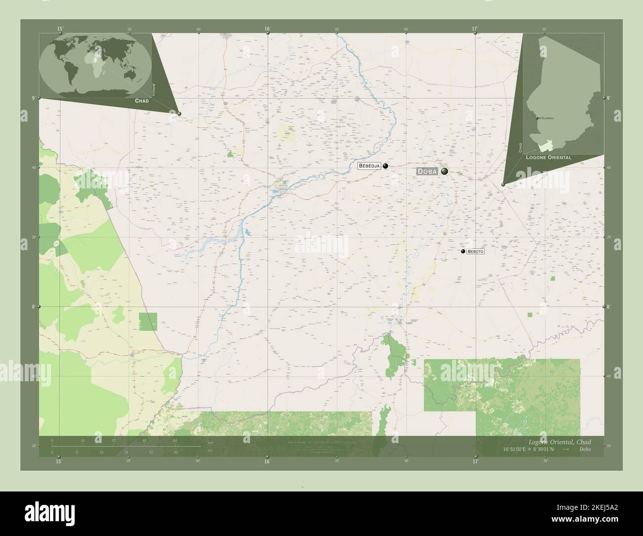 Logone Oriental, region of Chad. Open Street Map. Locations and names of major cities of the ...