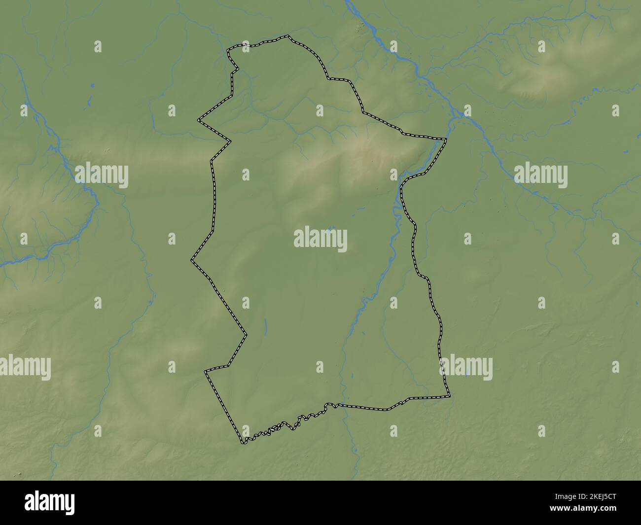 Mandoul, region of Chad. Colored elevation map with lakes and rivers ...