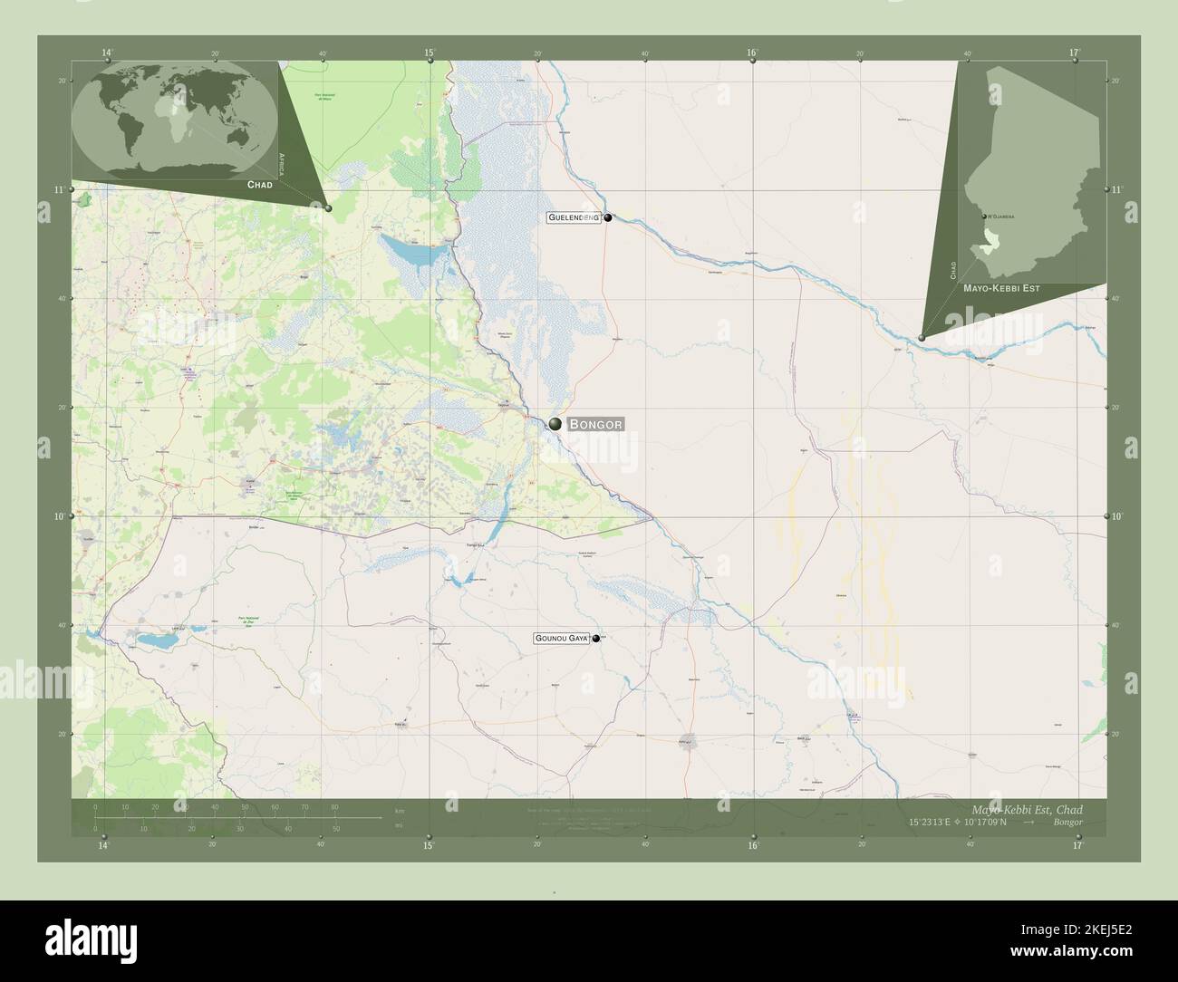 Mayo-Kebbi Est, region of Chad. Open Street Map. Locations and names of ...