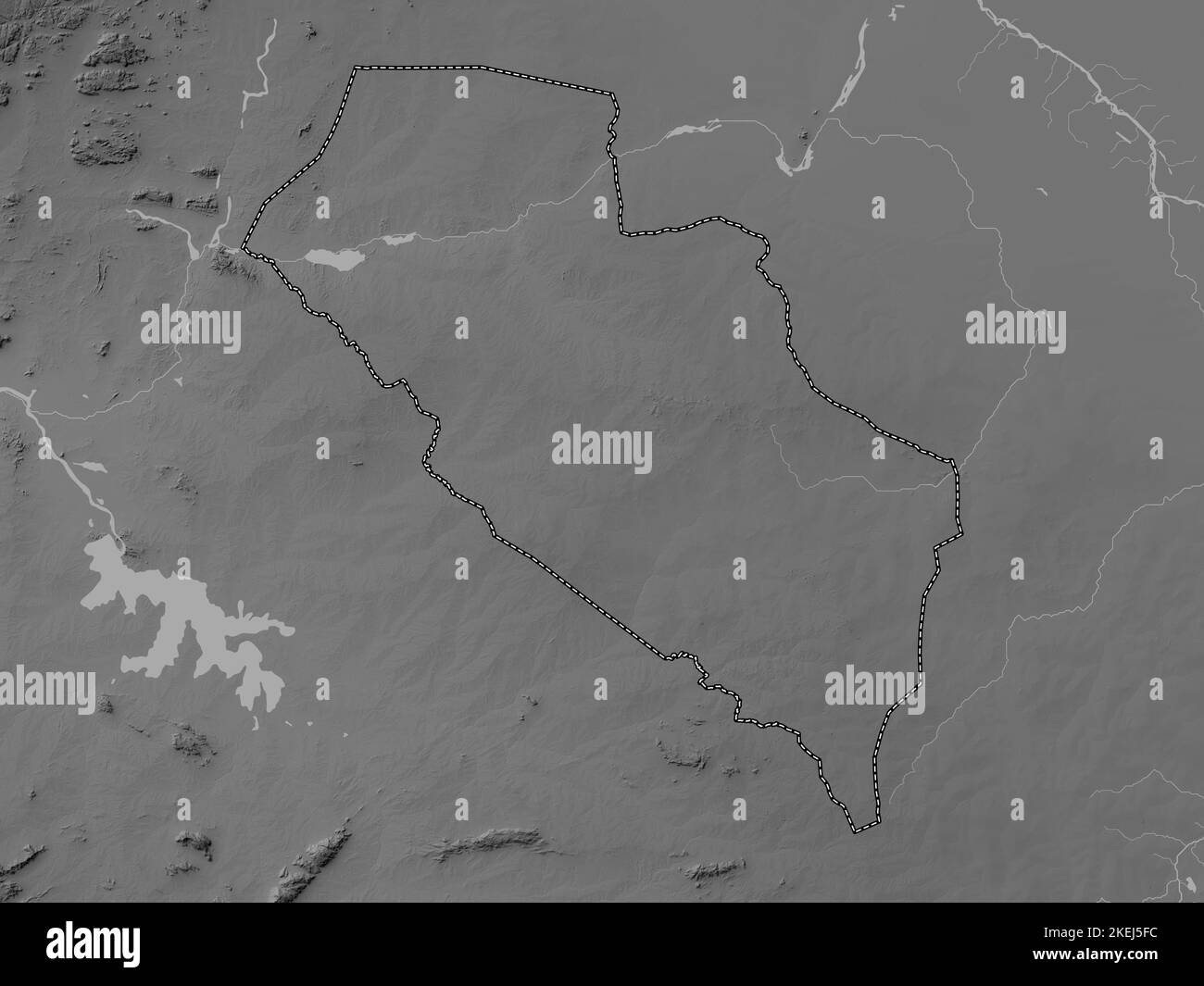 Mayo-Kebbi Ouest, region of Chad. Grayscale elevation map with lakes ...