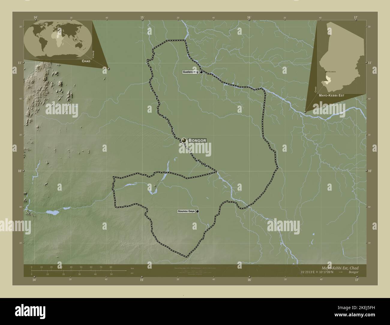 Mayo-Kebbi Est, region of Chad. Elevation map colored in wiki style ...