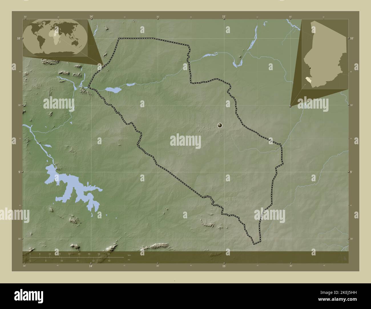 Mayo-Kebbi Ouest, region of Chad. Elevation map colored in wiki style ...