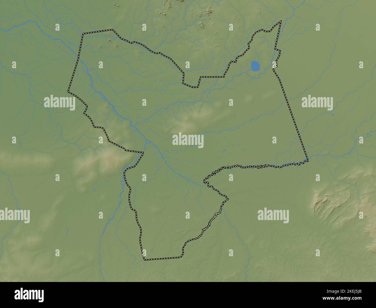 Moyen-Chari, region of Chad. Colored elevation map with lakes and ...