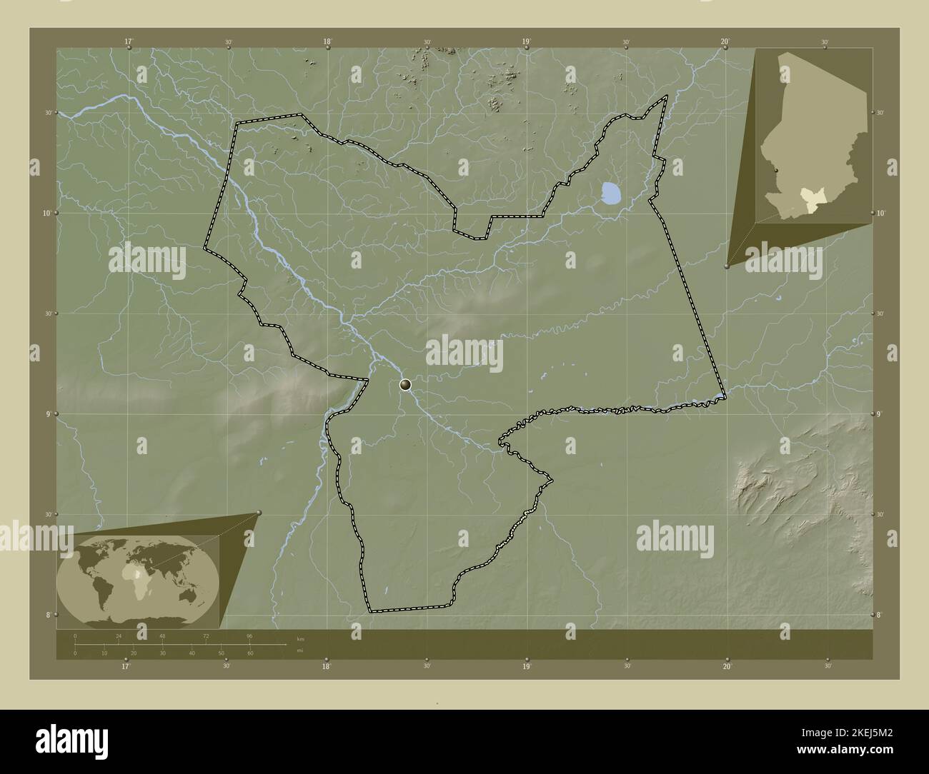 Moyen-Chari, region of Chad. Elevation map colored in wiki style with ...