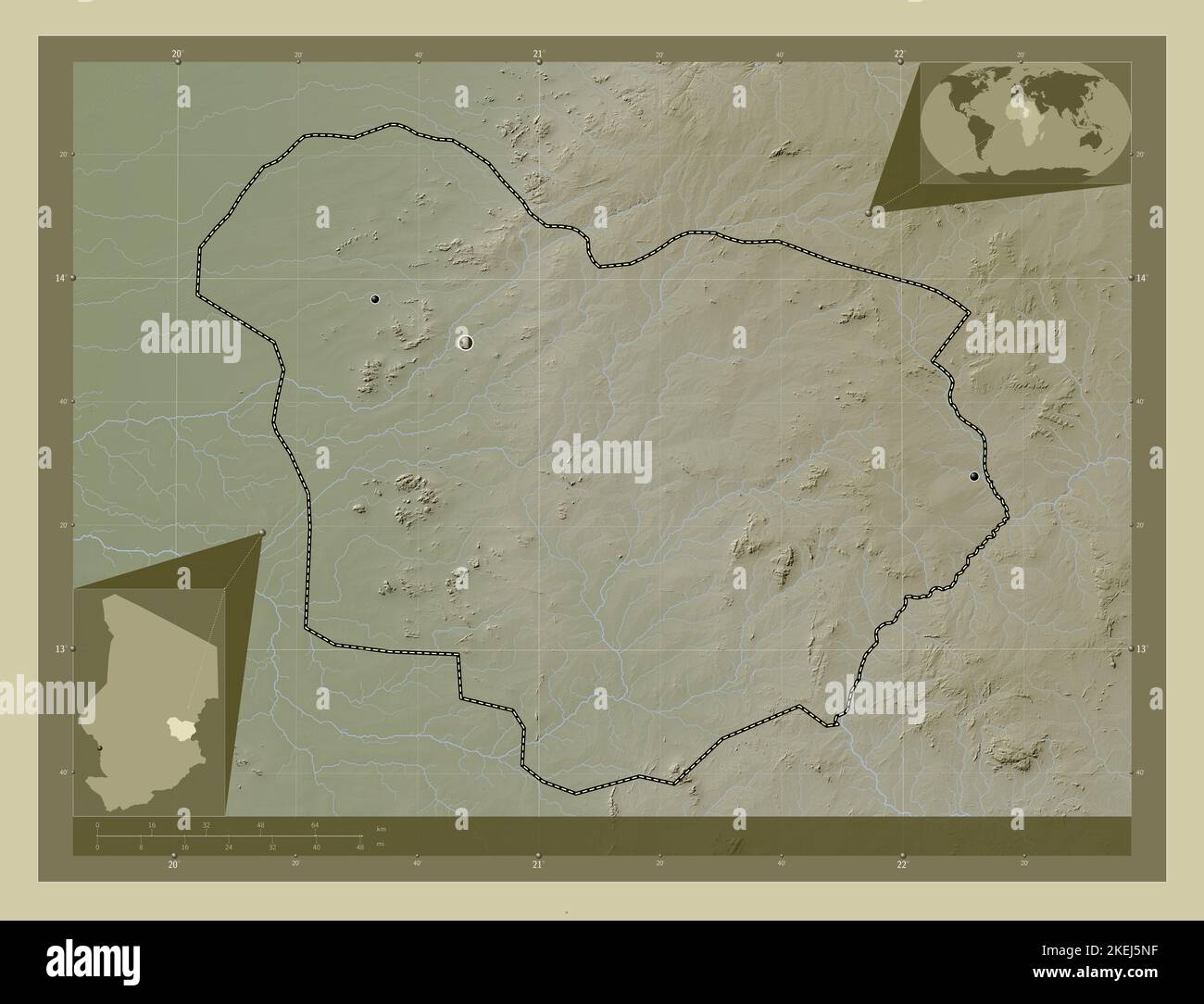 Ouaddai, region of Chad. Elevation map colored in wiki style with lakes ...