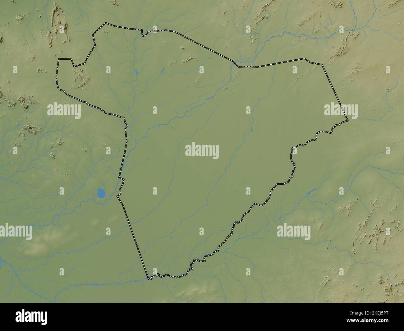 Salamat, region of Chad. Colored elevation map with lakes and rivers ...