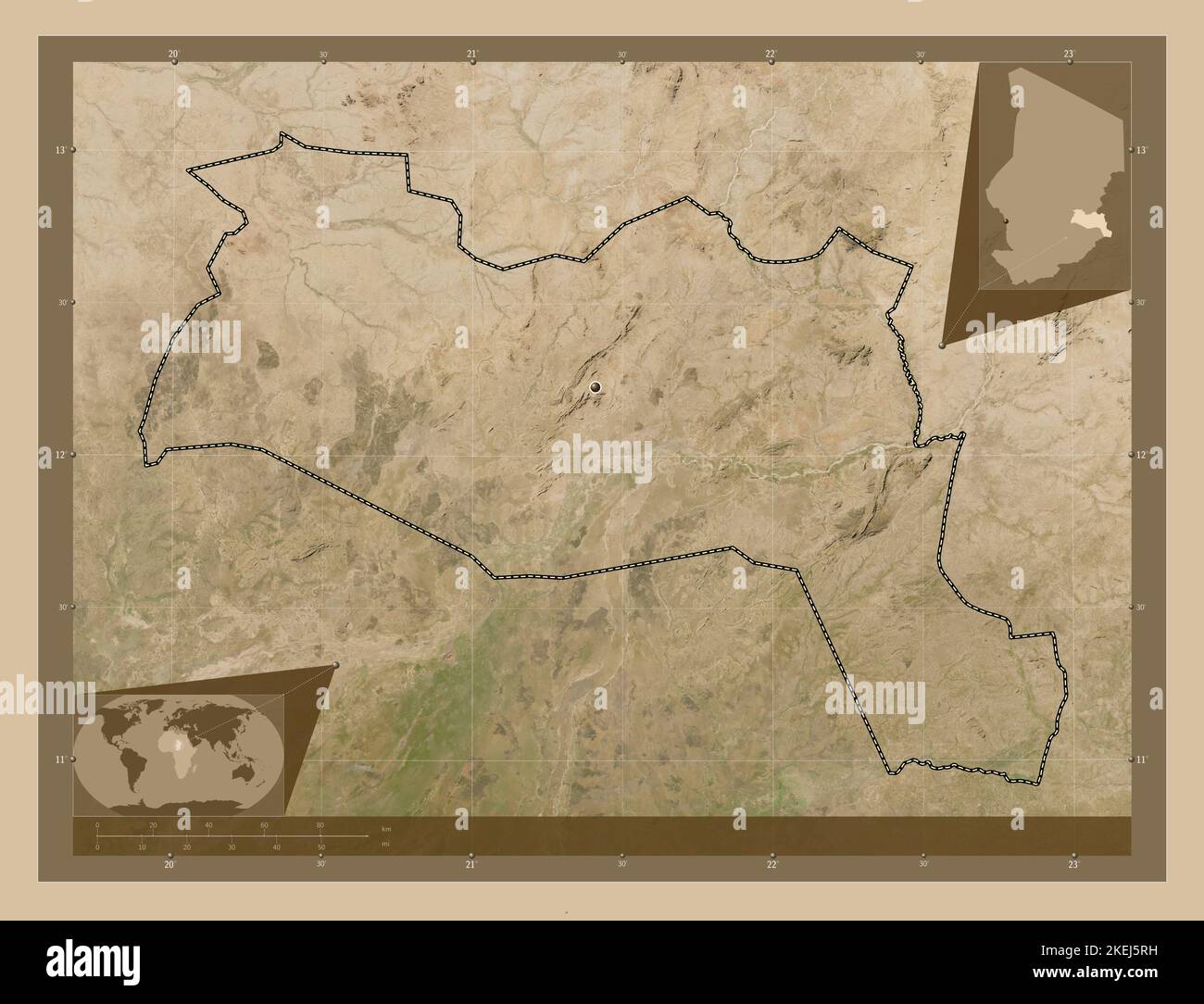 Sila, region of Chad. Low resolution satellite map. Corner auxiliary ...