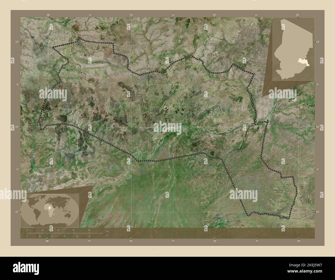 Sila, region of Chad. High resolution satellite map. Locations of major ...