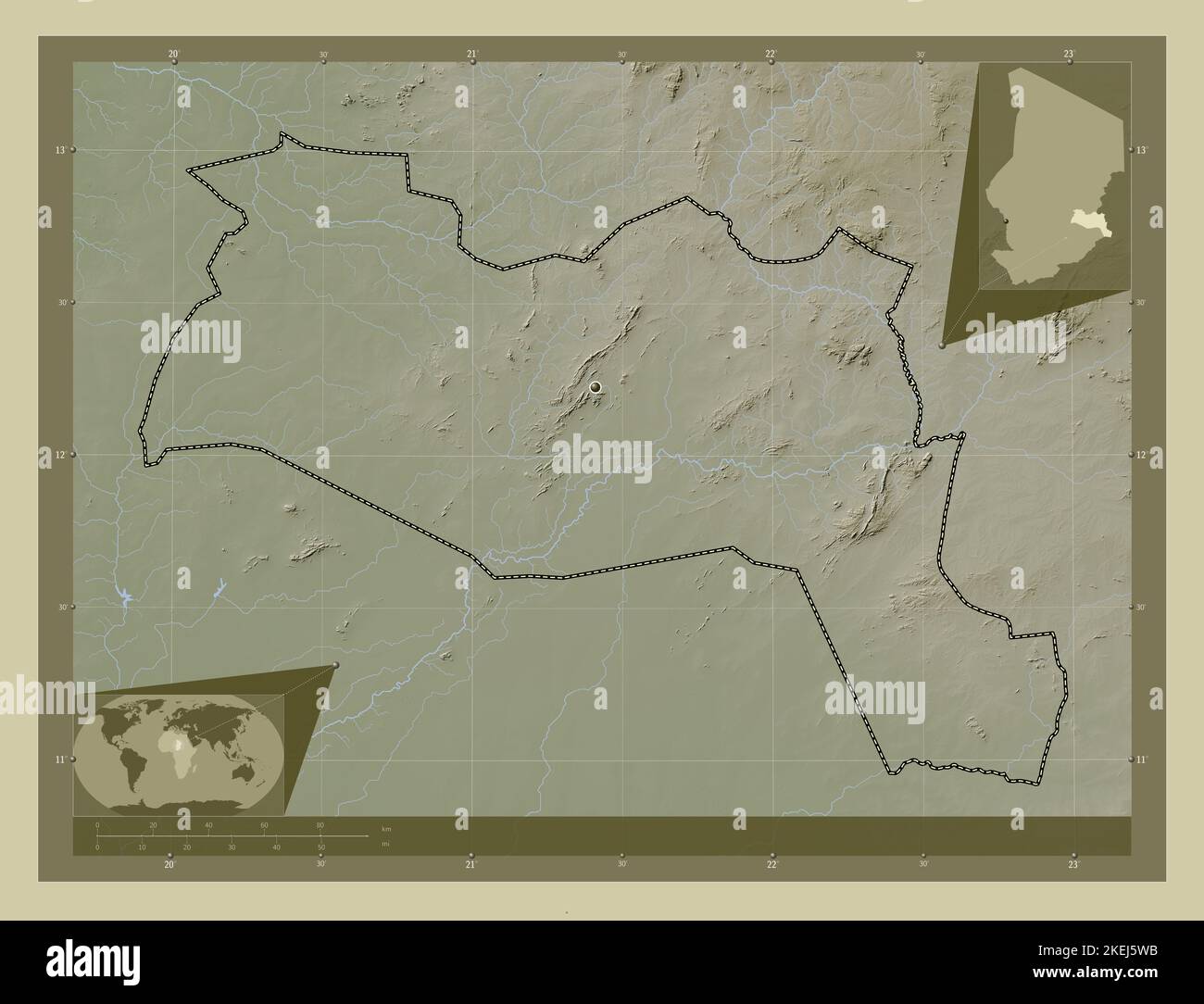 Sila, region of Chad. Elevation map colored in wiki style with lakes ...