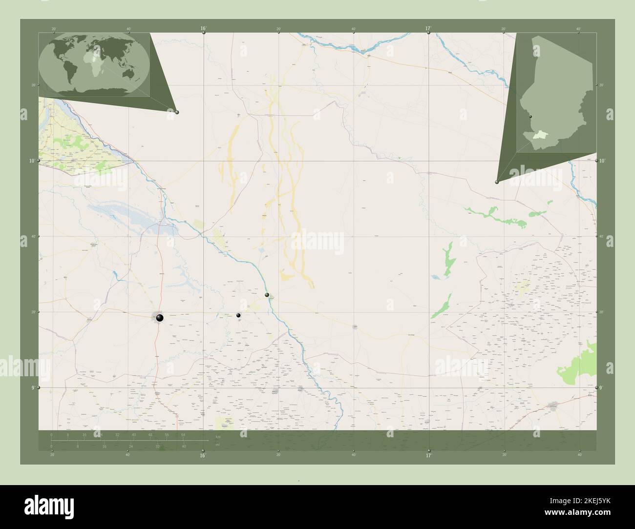 Tandjile, region of Chad. Open Street Map. Locations of major cities of ...