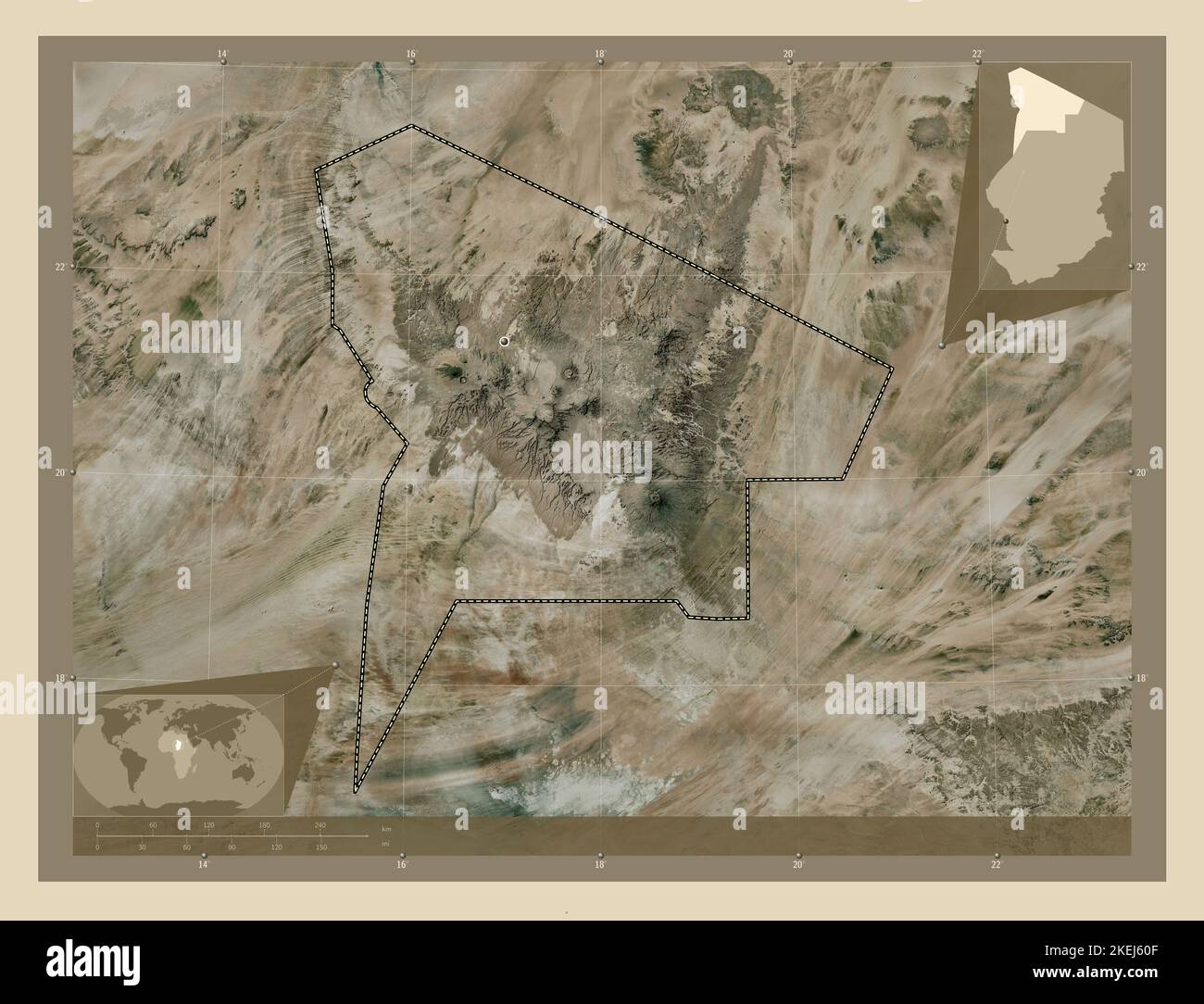 Tibesti, region of Chad. High resolution satellite map. Corner ...