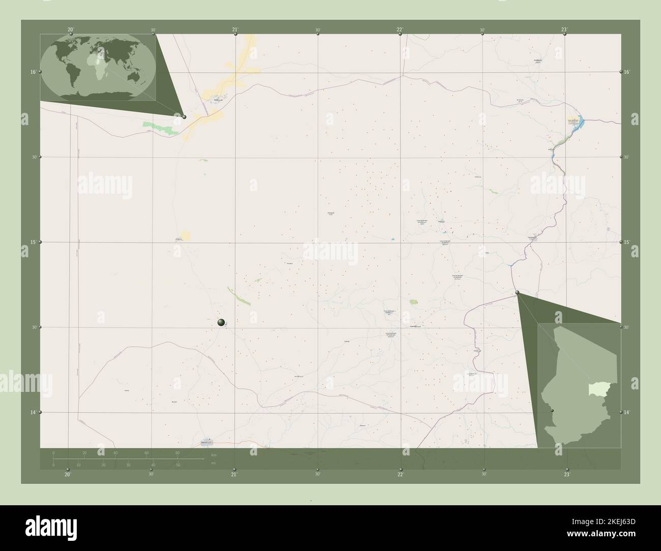 Wadi Fira, region of Chad. Open Street Map. Corner auxiliary location ...