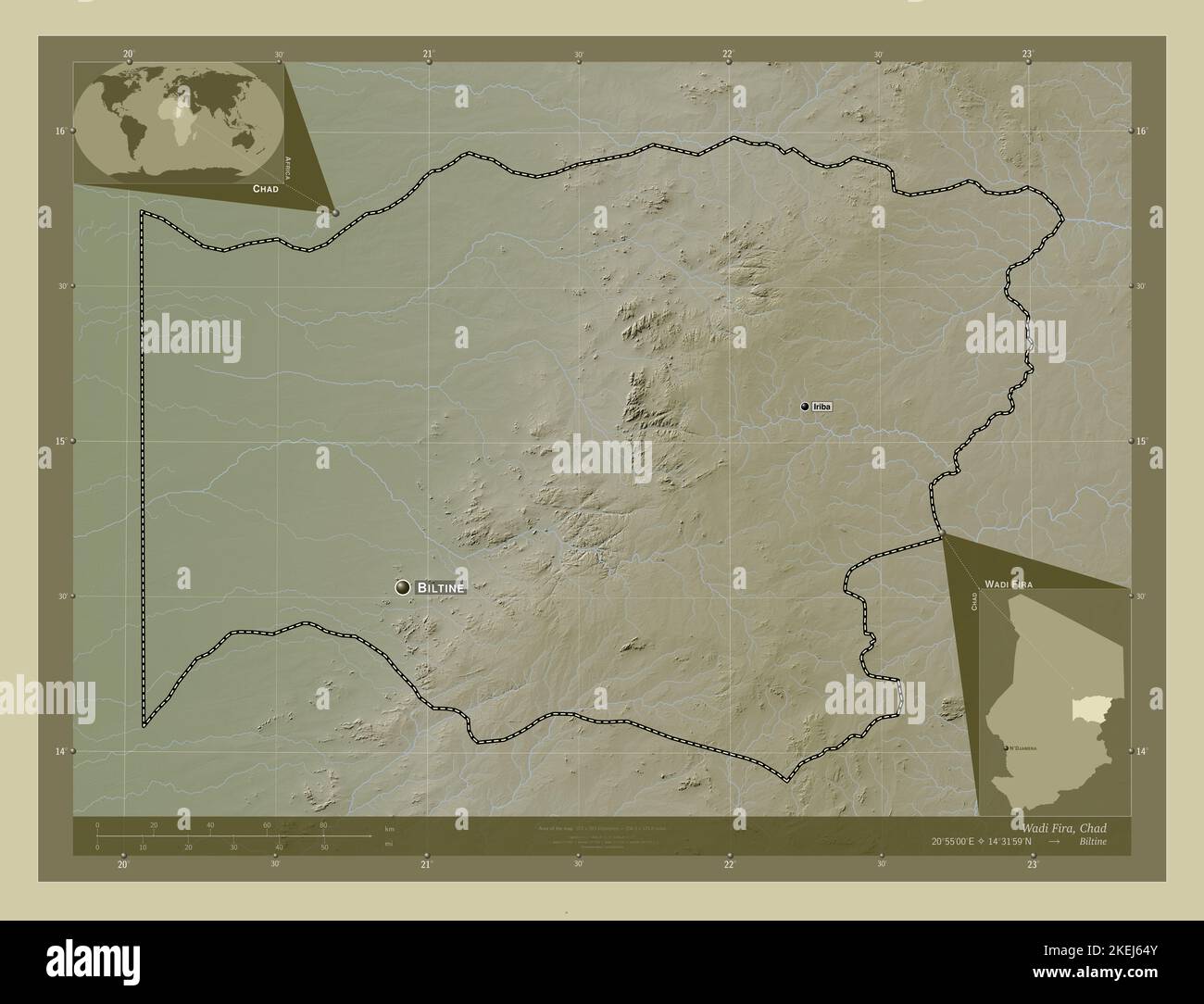 Wadi Fira, region of Chad. Elevation map colored in wiki style with ...