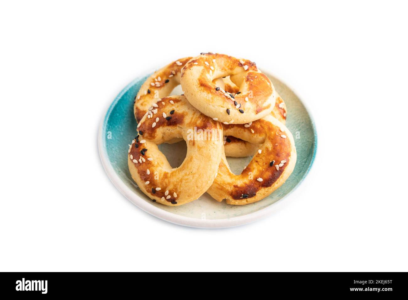 Homemade asian salted cookies isolated on white background. side view ...