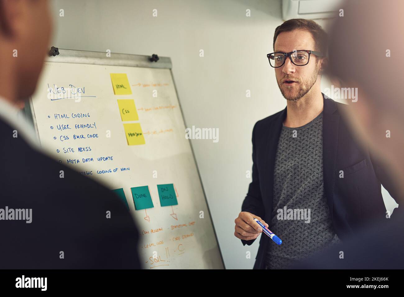 Getting the team involved. a young man giving a presentation to ...