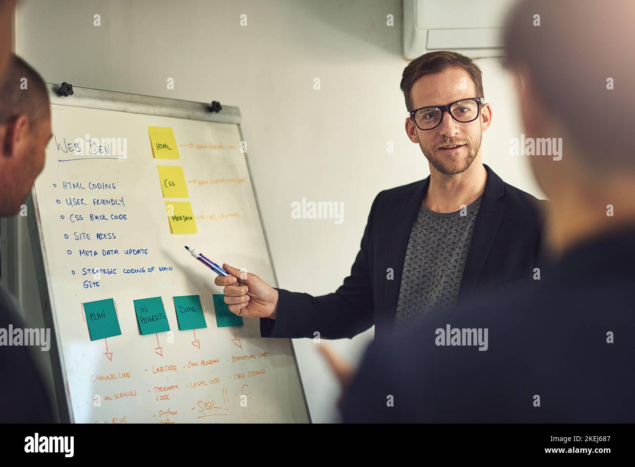 These are what we need to focus on. a young man giving a presentation ...