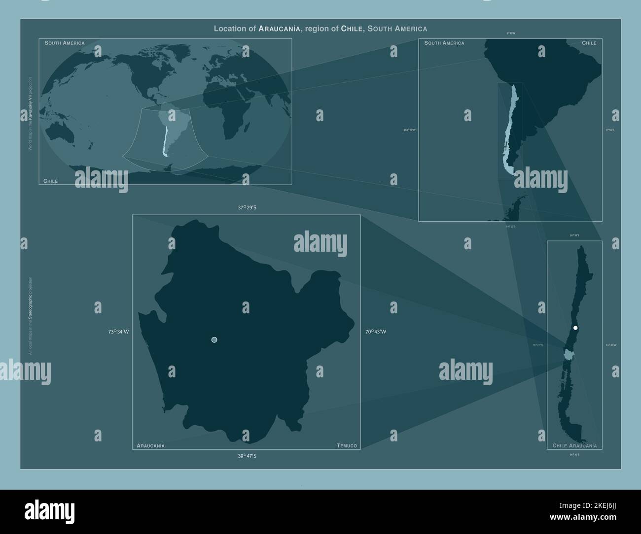 Araucania, region of Chile. Diagram showing the location of the region ...