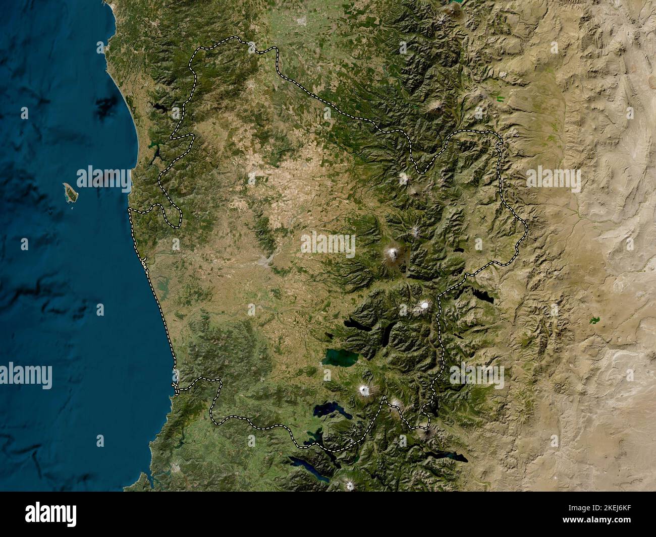 Araucania, region of Chile. Low resolution satellite map Stock Photo ...