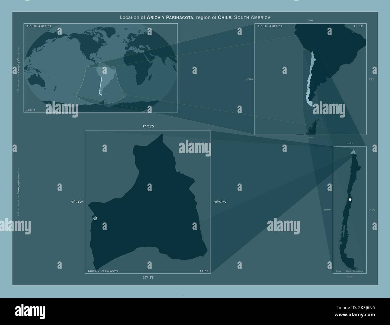 Arica y Parinacota, region of Chile. Diagram showing the location of ...