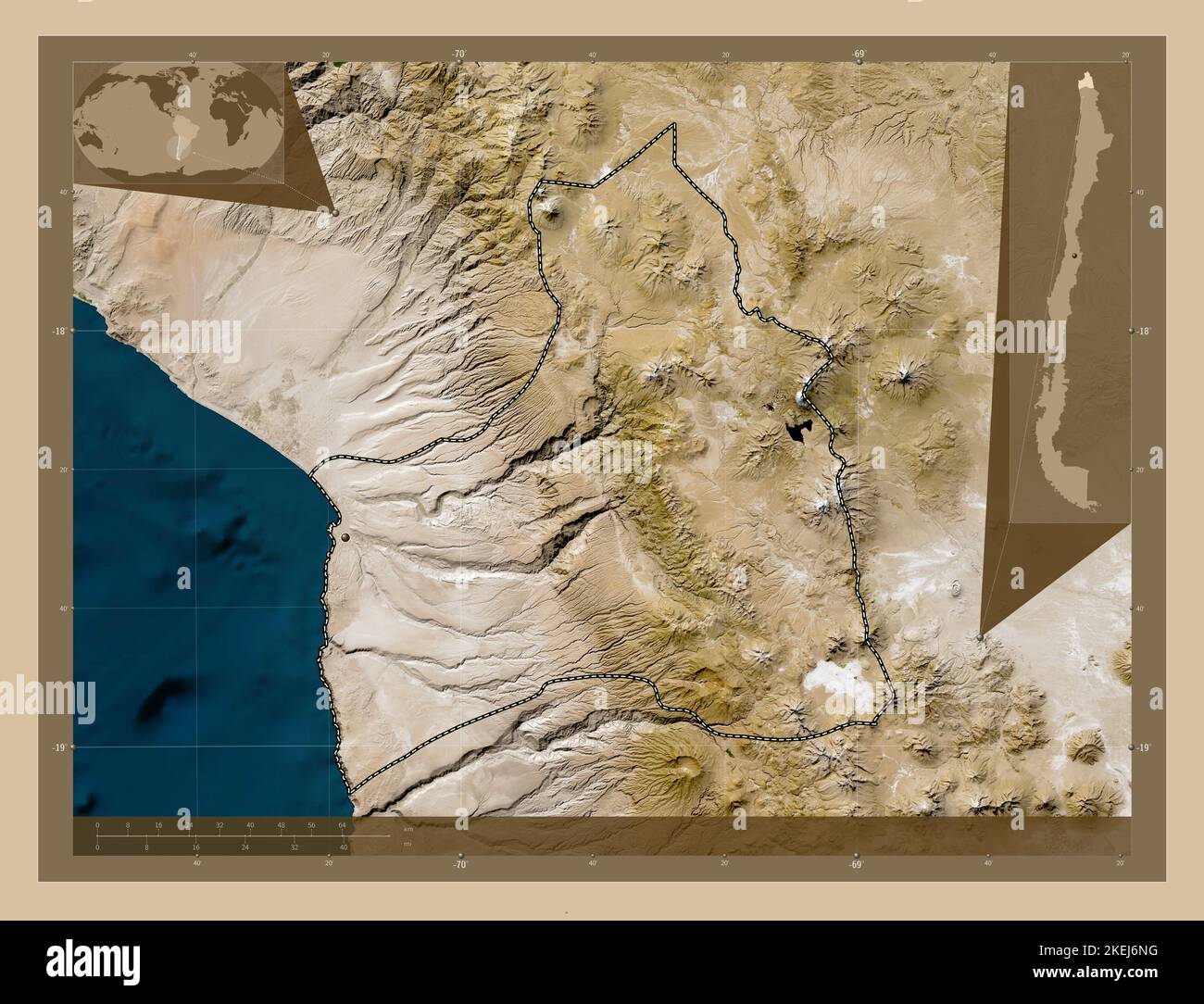 Arica y Parinacota, region of Chile. Low resolution satellite map ...